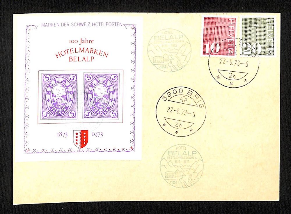 1973 Vignette Block 100 JAHRE HOTELMARKEN BELALP gestempelt (Gebraucht ...