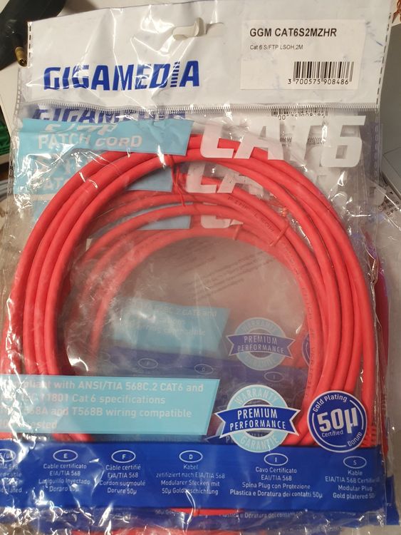 Netzwerkkabel Patchkabel Cat6 kat6 Rj45 UKV gigamedia 2m (Neu und ...