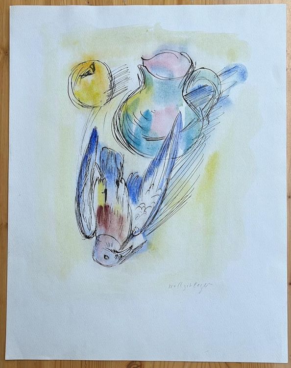 Aquarell, Stilleben mit Vogel, Hans Wullschleger (ID b3577) (Gebraucht) in Gelterfingen für CHF ...