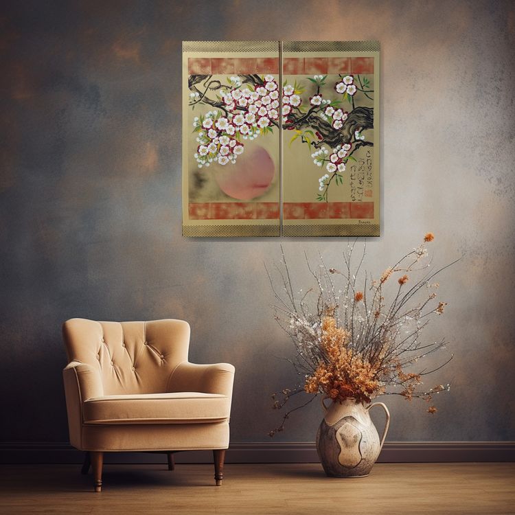 Japanische Sakura J345 ⚡️ Goldene Acrylgemälde 100x100cm | Kaufen auf Ricardo