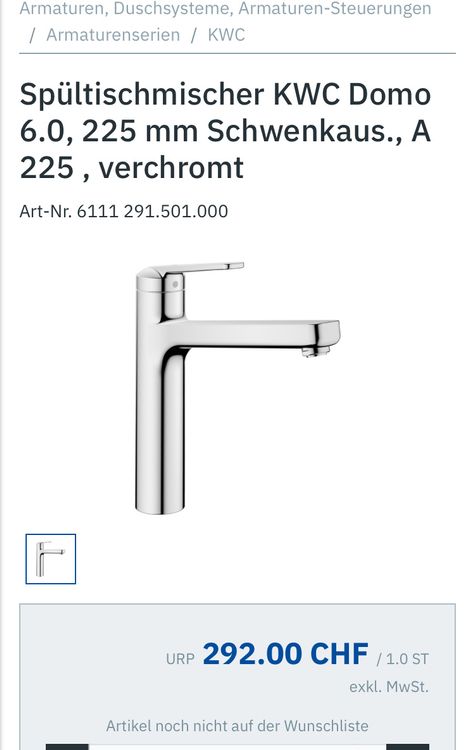 KWC Domo 6.0 Spültischmischer/Küche NEU!!! (Neu (gemäss Beschreibung)) in Davos Platz für CHF 80 ...