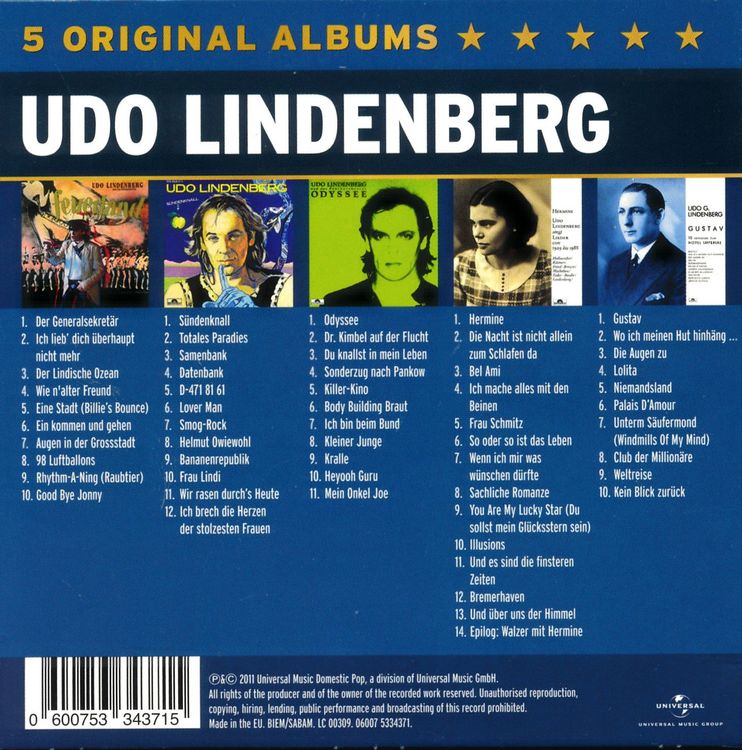 UDO LINDENBERG - 5 ORIGINAL ALBUMS (5 CD NEU) (Neu (gemäss Beschreibung ...