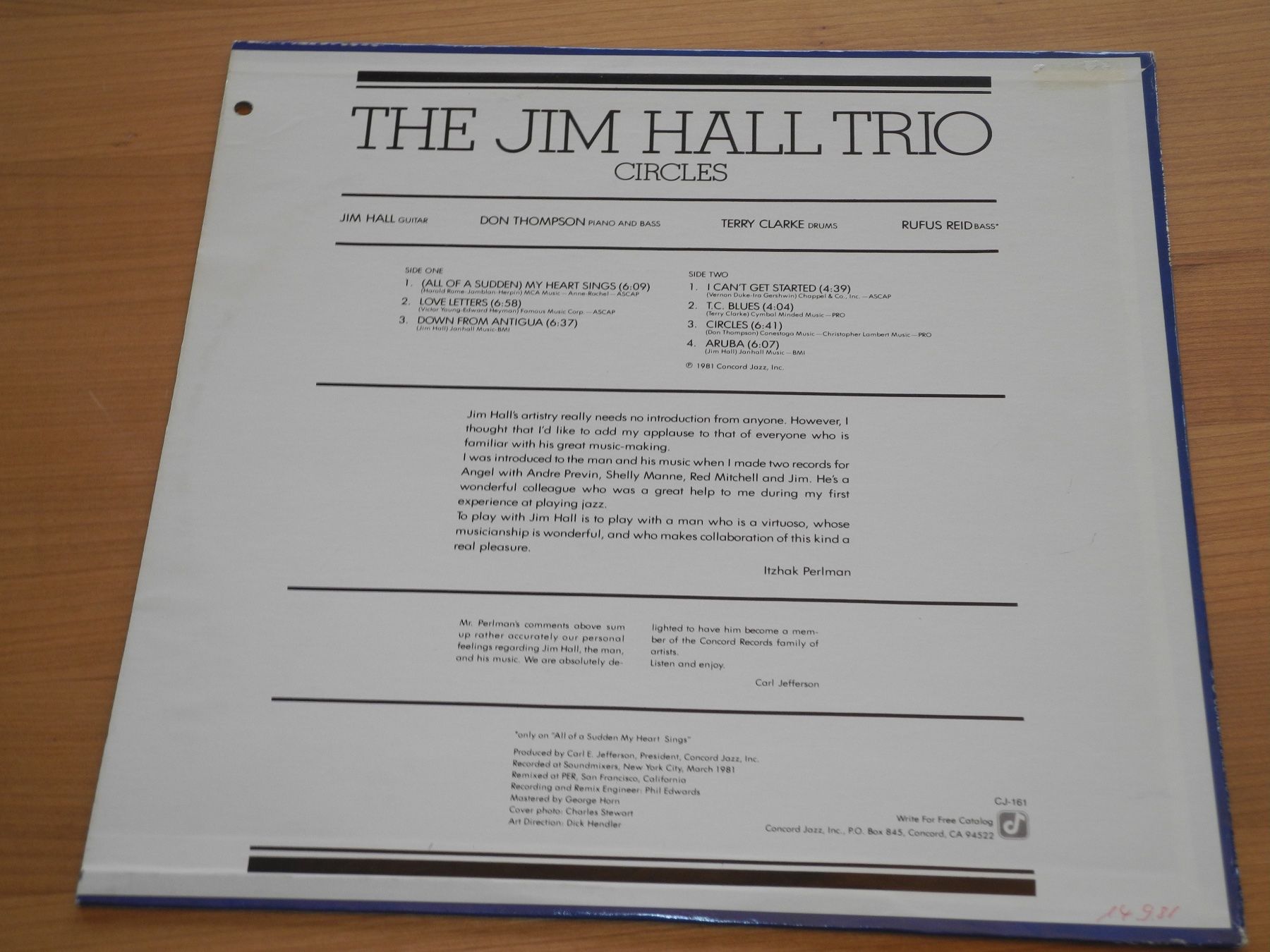 THE JIM HALL TRIO: CIRCLES - CONCORD - USA (Neu (gemäss Beschreibung ...