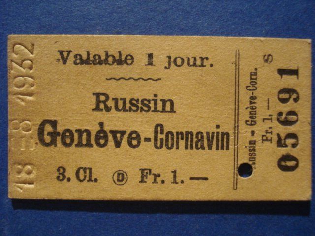 SBB - 18.8.1932 - RUSSIN - GENÈVE-CORNAVIN - 3.Classe | Kaufen auf Ricardo