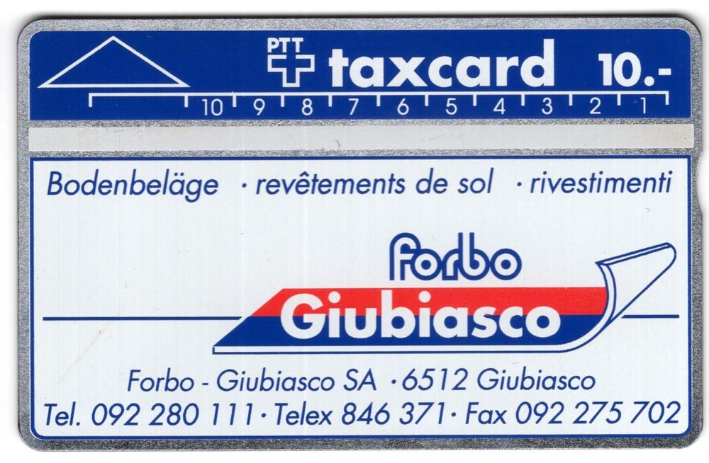 Forbo Giubiasco SA - seltenes frühes Firmen Taxcard DUMMY (Neu (gemäss ...