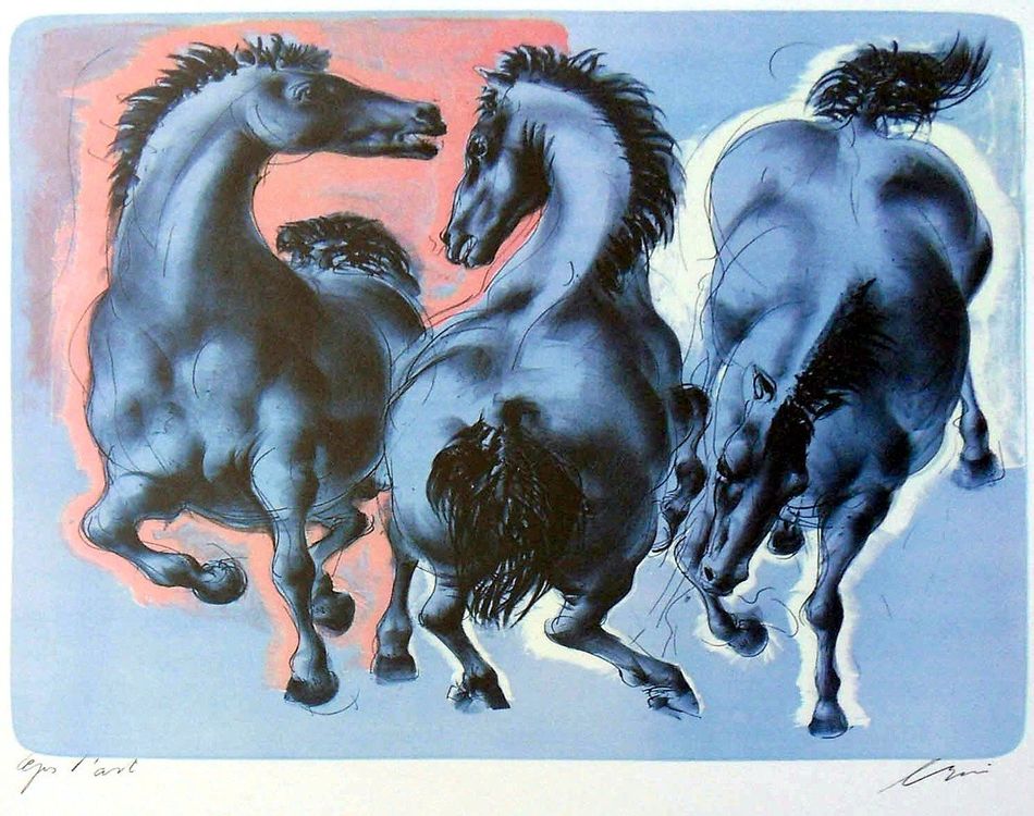 Hans Erni - Lithographie avec trois chevaux | Kaufen auf Ricardo