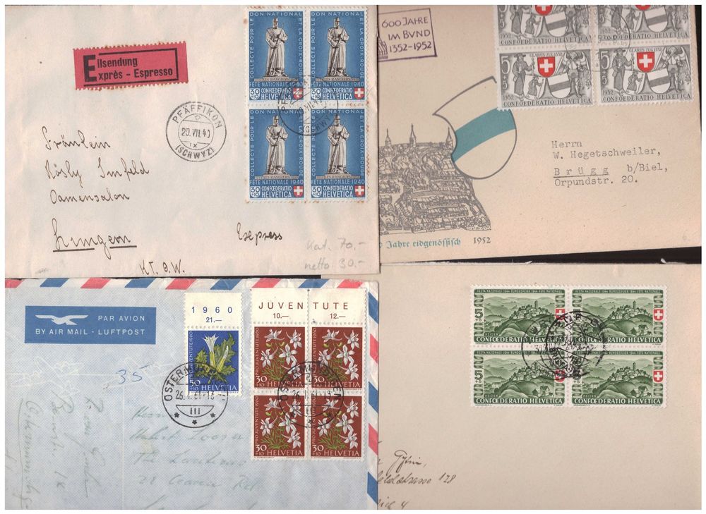 # 103 --- VIERERBLOCKS AUF BRIEF (Gebraucht) in Dübendorf für CHF 12 – mit Lieferung auf Ricardo ...