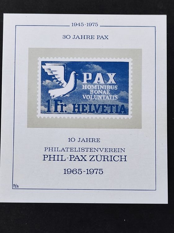 Philatelistenverein Pax Zürich 1965-1975 Vignette (Gebraucht) in Buchs ...