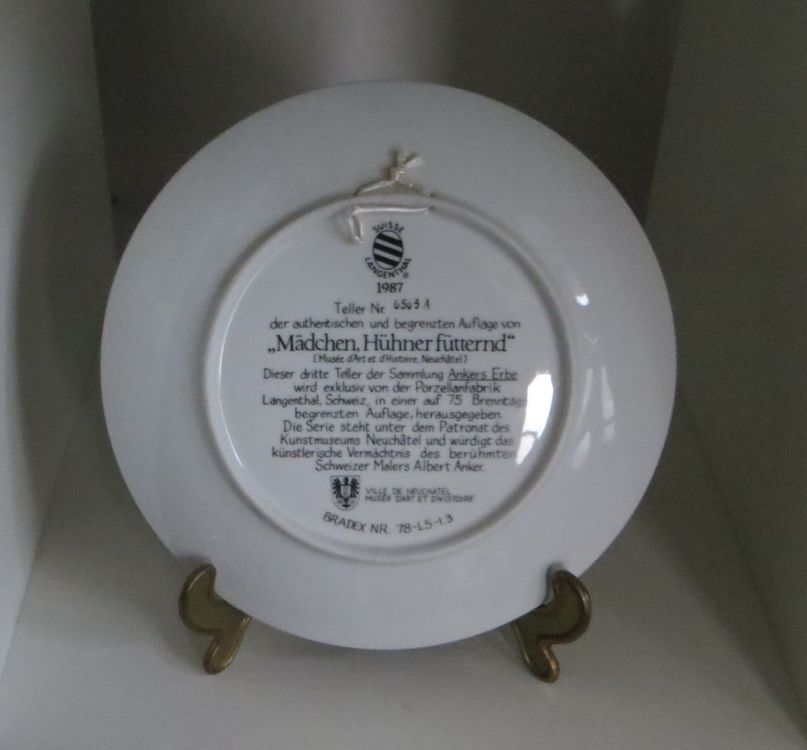 Albert Anker "Mädchen Hühner fütternd" Porzellan Langenthal (Gebraucht ...