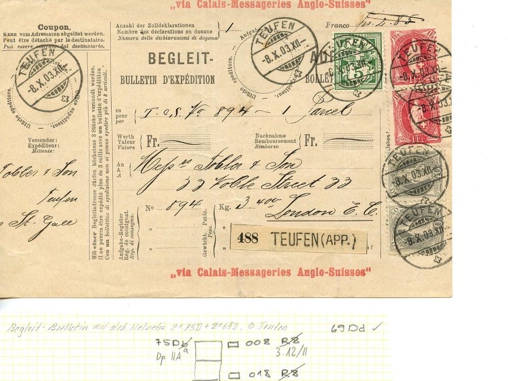 NN stehende Helvetia Mischfrankatur via Calais | Kaufen auf Ricardo