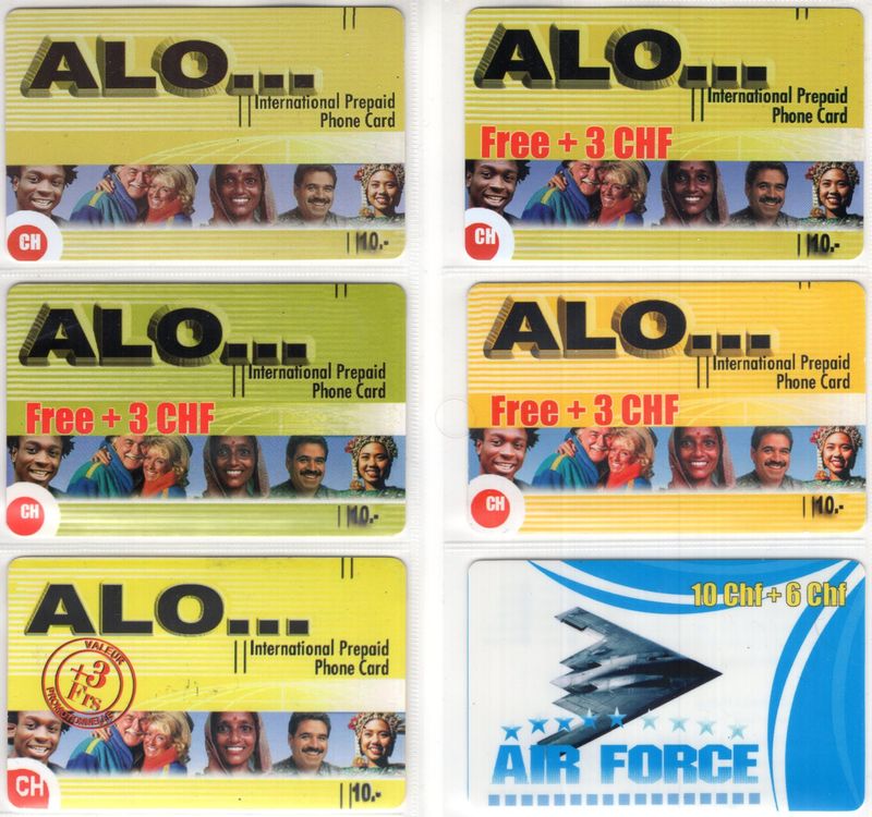 ALO... / AIR FORCE - 6 Schweizer Prepaid Telefonkarten (Gebraucht) in ...