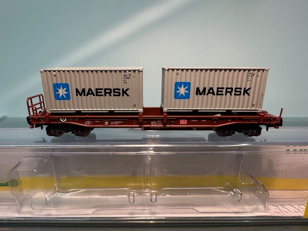 Minitrix Taschenwagen mit Maersk Container Spur N (Neu (gemäss ...