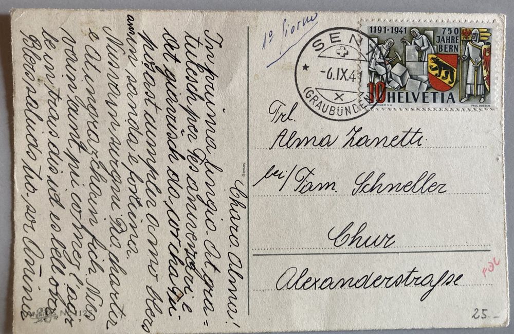 FDC 1941 "750 Jahre Stadt Bern" auf Karte, SBK 35 Fr. (Gebraucht) in Flawil für CHF 7 – mit ...