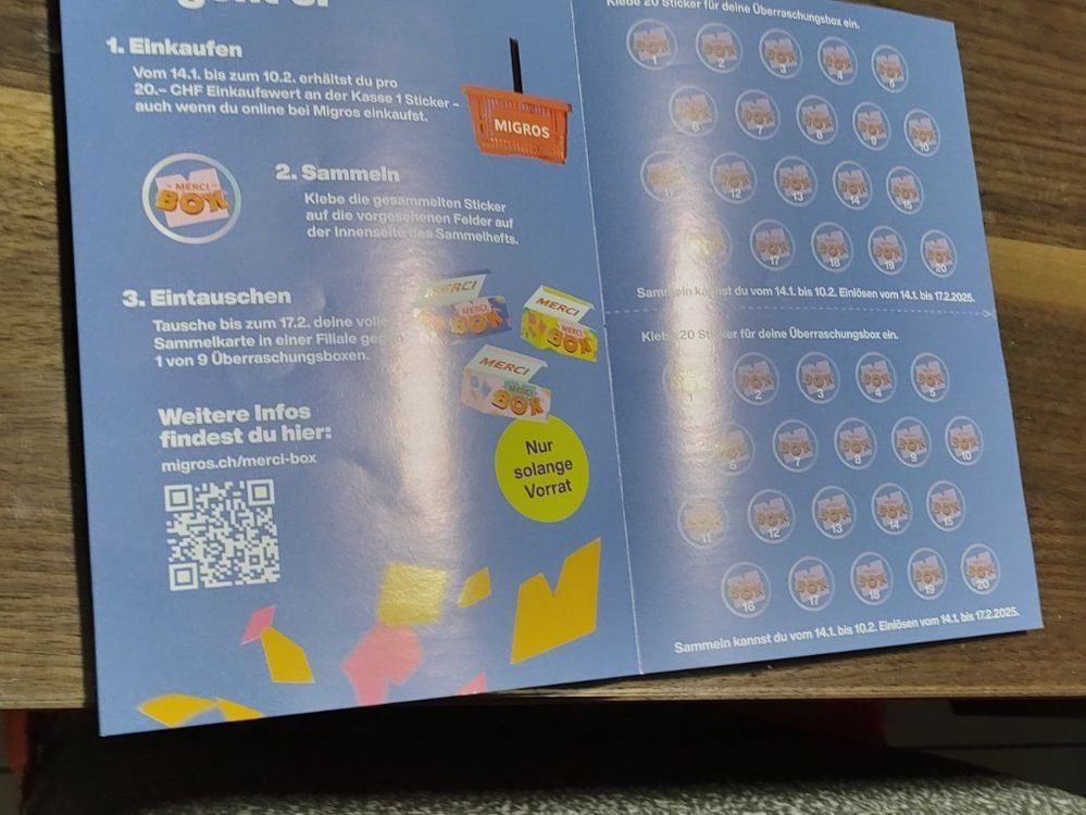 Migros Merci Box Sammelheft mit 5 Kleber (Neu (gemäss Beschreibung)) in Dottikon für CHF 2 – mit ...