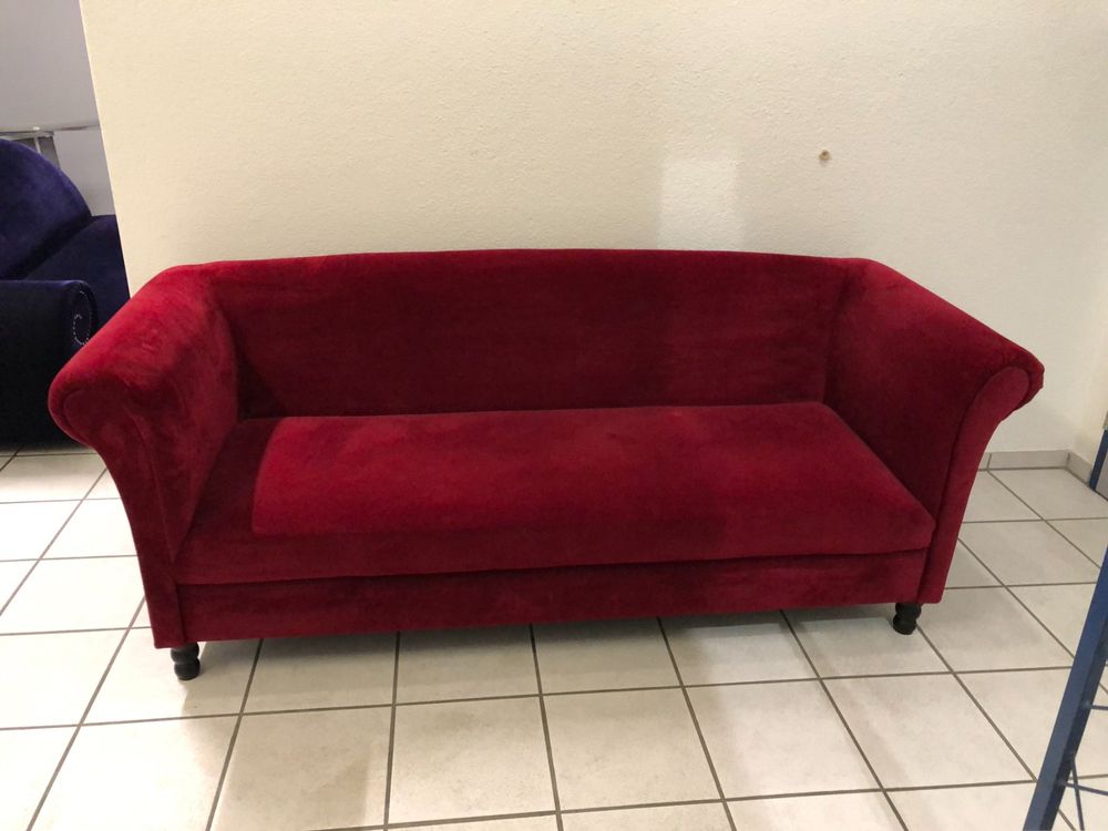 Wunderschönes, rotes Samt Sofa, 3 Sitzer, Top | Kaufen auf Ricardo