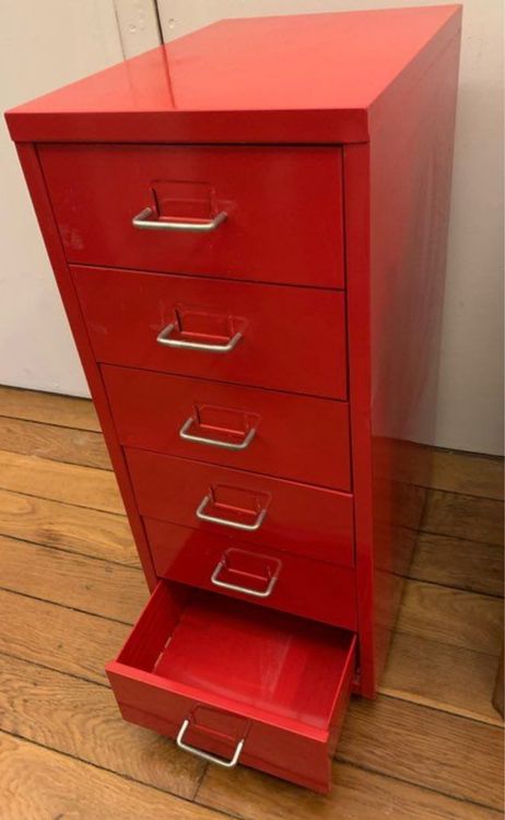 Red Metal Filing Cabinet With 6 Drawers | Kaufen auf Ricardo
