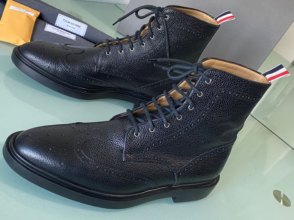 THOM BROWNE Ankle Schwarz Grain Leder Stiefel Boots 44 NEUE (Gebraucht ...