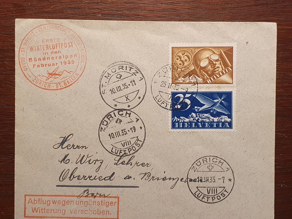 Erste Winterluftpost 1935 ZH-St.Moritz / gute Frankatur (Gebraucht) in ...