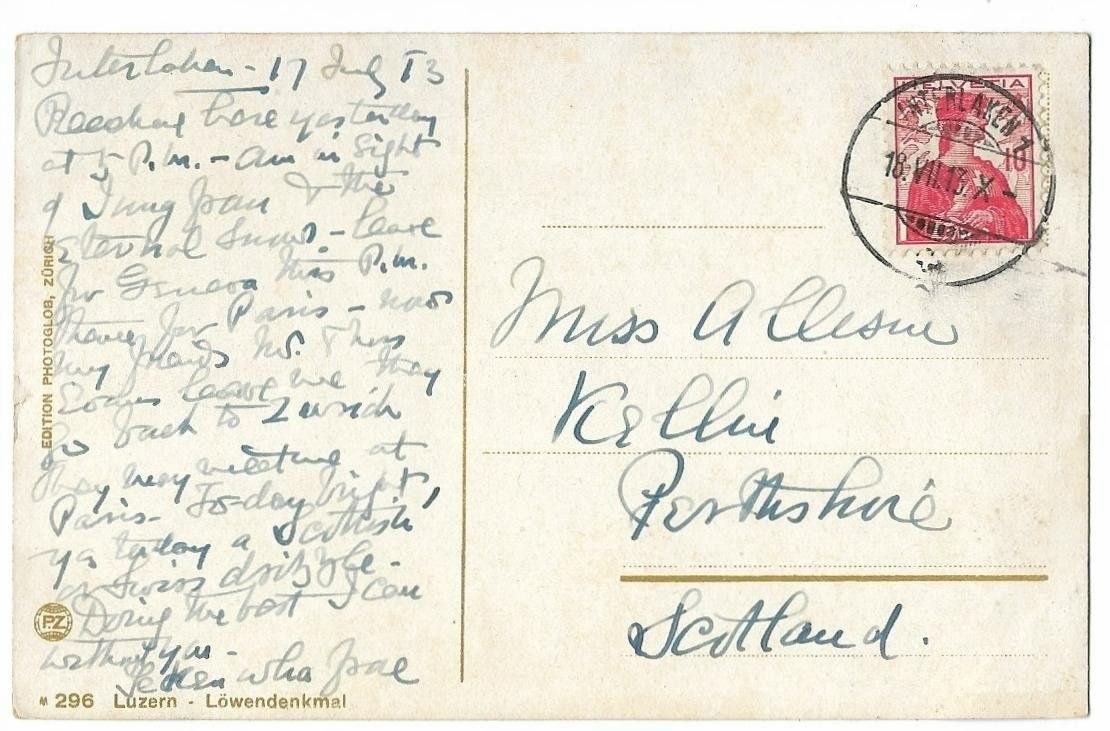 LUZERN: Löwendenkmal 1913 nach Schottland (Gebraucht) in Engelburg für ...