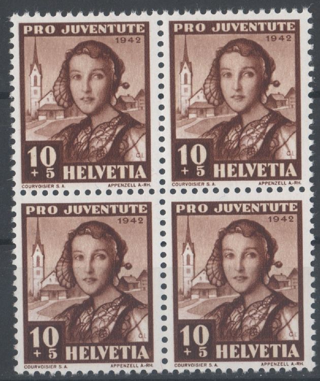 Viererblock PJ 102 mit zwei nicht kat. Plattenfehler ** (Neu (gemäss Beschreibung)) in Egliswil ...