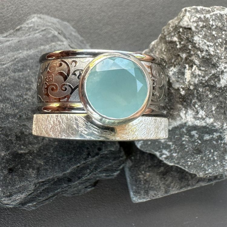 2er-Ring-Set mit Aquamarin – Edelstahl & Sterling Silber (Neu (gemäss ...