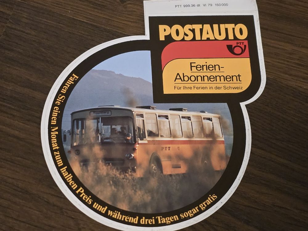 Vintage Swiss PTT Post Bus Sticker "Holiday Subscription" (Neu (gemäss ...