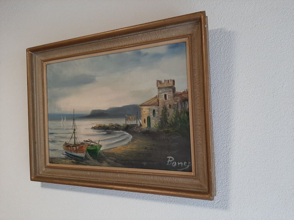 Gemälde Hafen Fischer Meer Landschaftsbild Ölgemälde Schiffe | Kaufen auf Ricardo