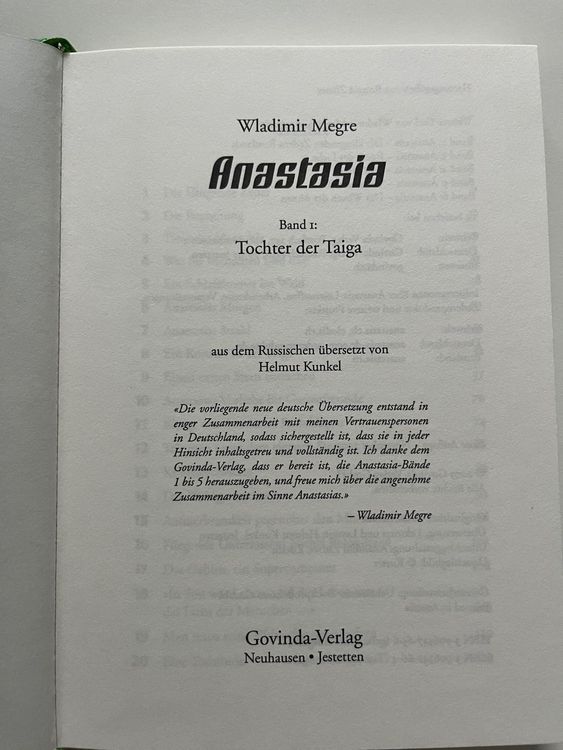Anastasia Tochter der Taiga Band 1 Wladimir Megre (Gebraucht) in Lohn ...