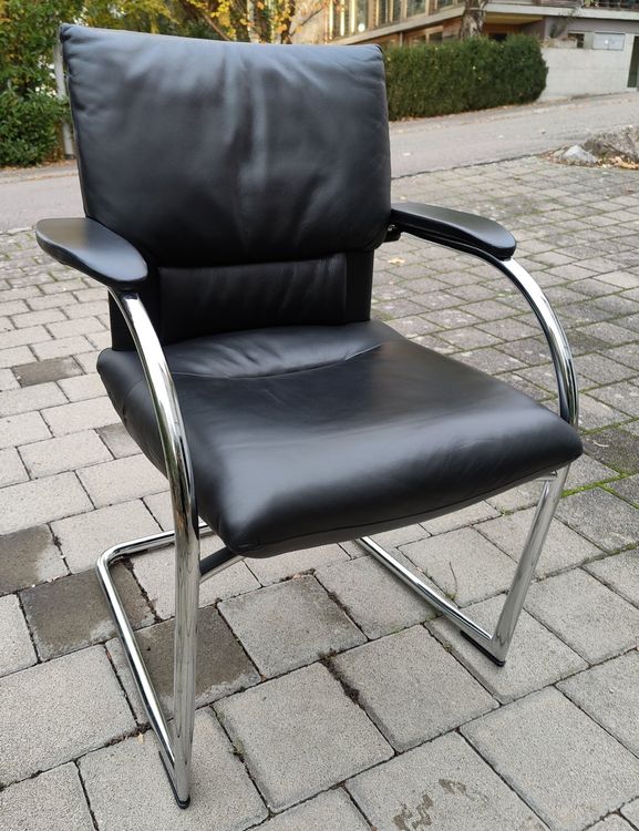 Vitra 4 Freischwinger, echt Leder schwarz | Kaufen auf Ricardo