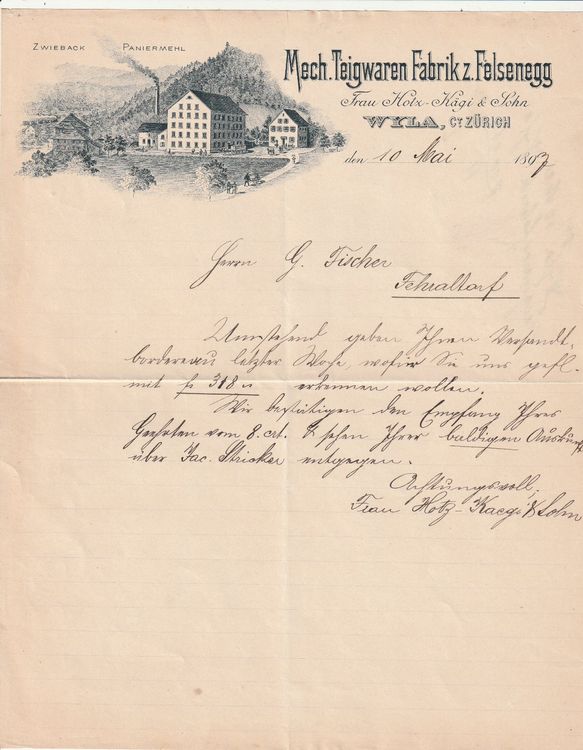 Briefkopf Wyla Teigwarenfabrik zum Felsenegg 1897 | Kaufen auf Ricardo