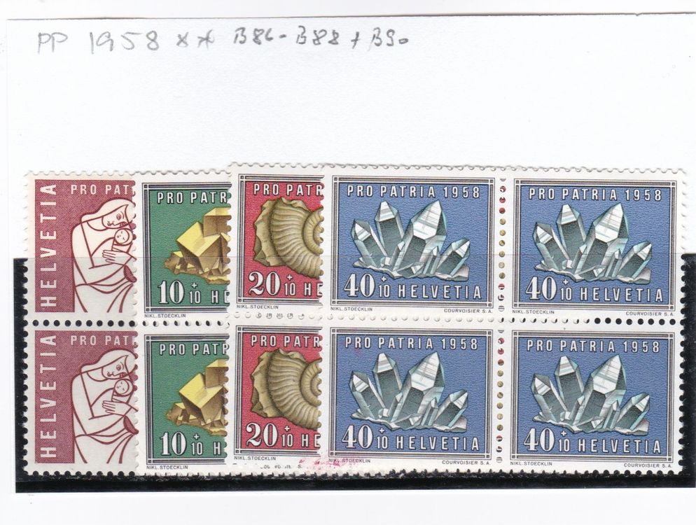 Pro Patria 1958, B86-B88+B90 ** Viererblock | Kaufen auf Ricardo