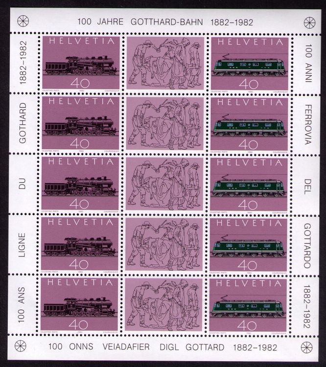 1982_100 Jahre Gotthardbahn im Kleinbogen_Dampflok+Re 6/6 ** | Kaufen auf Ricardo