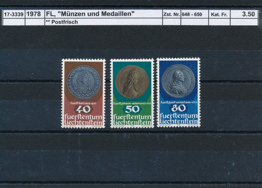 1978 Liechtenstein, Münzen und Medaillen (Neu (gemäss Beschreibung)) in Winterthur für CHF 1 ...