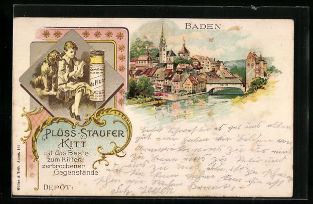 Litho Baden, Reklame Plüss-Staufer Kitt | Kaufen auf Ricardo