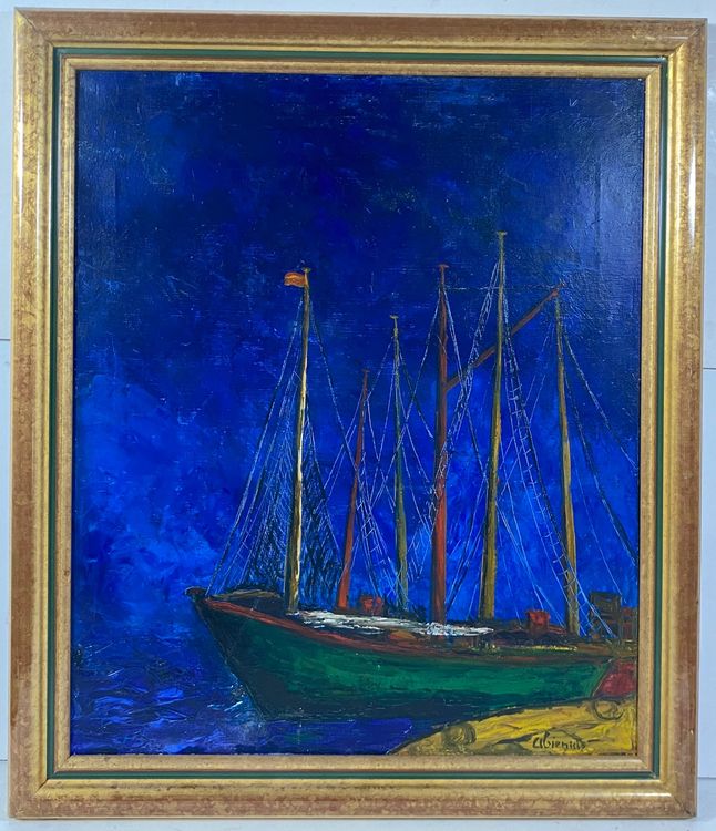 Große Seegel Boot Gemälde Unleserlich Signiert (D'occasion) à Root pour ...