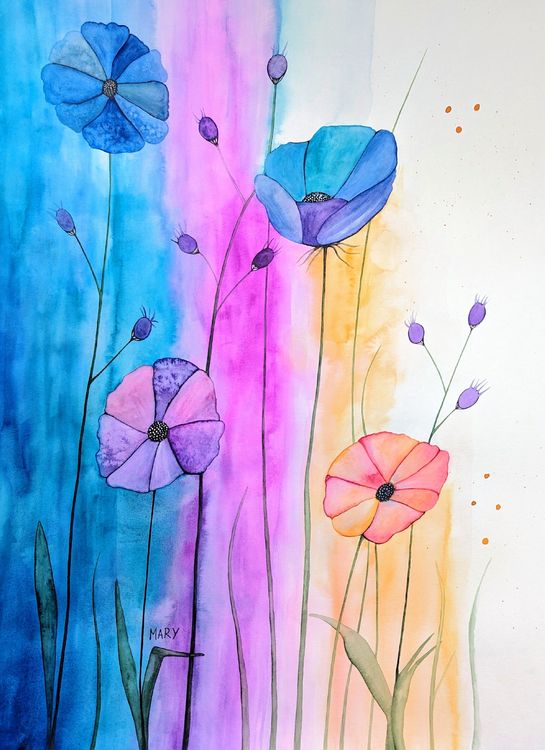 Original Aquarell "Flowery mood" Bild von mir gemalt (Neu und originalverpackt) in Wittenbach ...