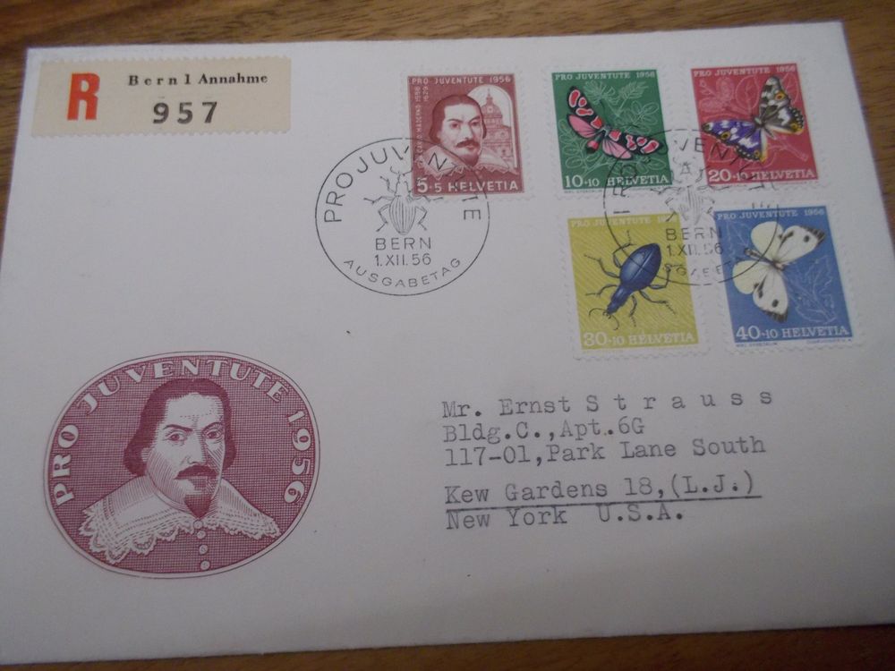 FDC Pro Juventute 1956, gelaufen nach New York (Gebraucht) in Niederwil AG für CHF 4.1 – mit ...