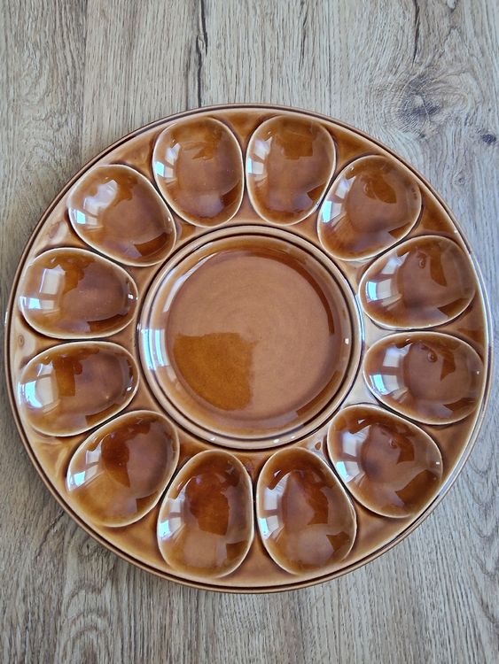 Retro Eierplatte Keramik 70er braun Vintage Teller Schweiz (Gebraucht ...