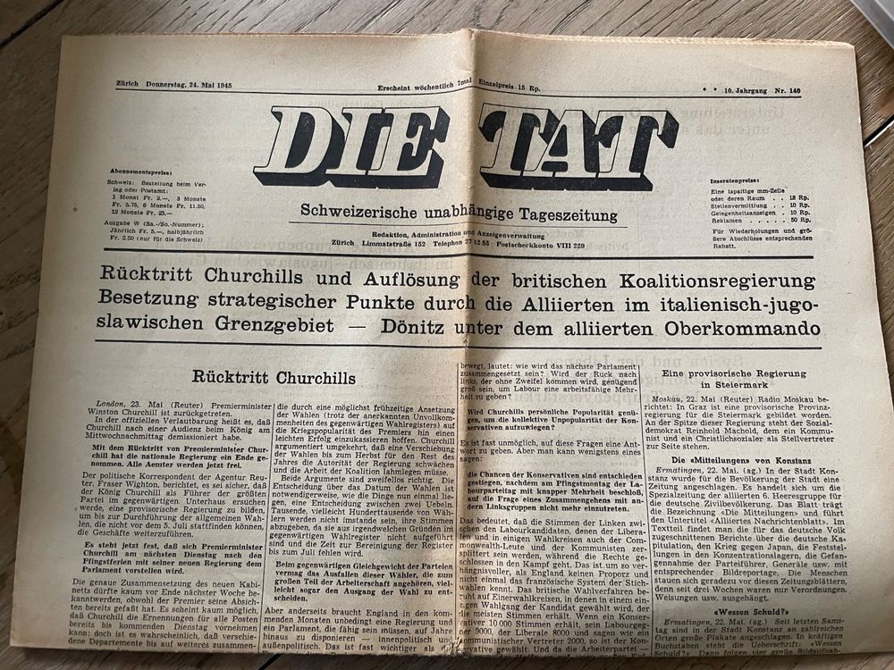 Zeitung "Die Tat" 1940-1945 (Gebraucht) in für CHF 50 – nur Abholung ...
