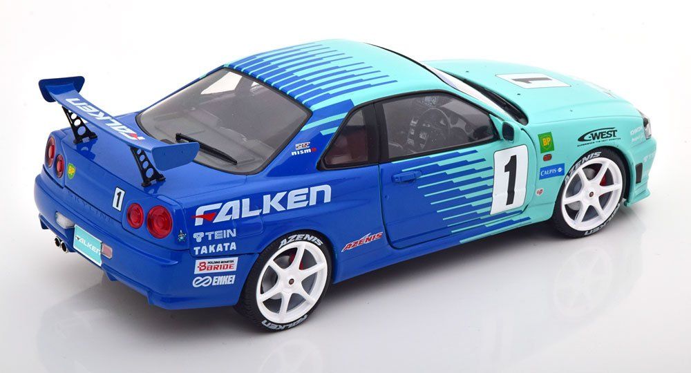 NISSAN SKYLINE GT-R R34 #1 JGTC 2001 FALKEN 1:18 SOLIDO (Neu und ...