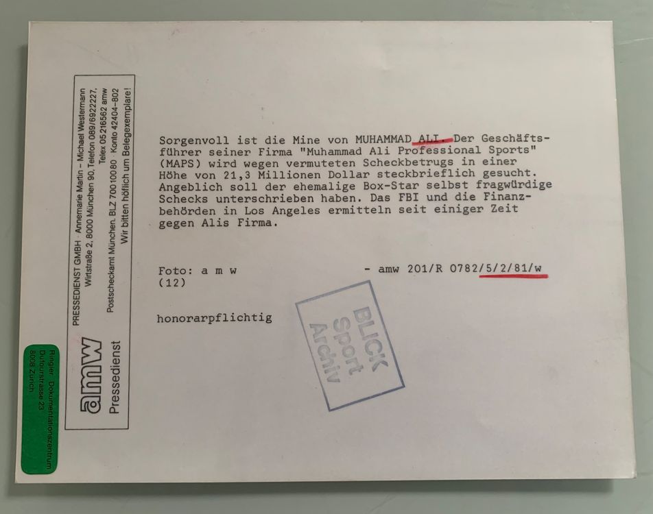 Presse Foto Muhammad Ali 1981 ! Mit sorgenvoller Mine (Gebraucht) in ...