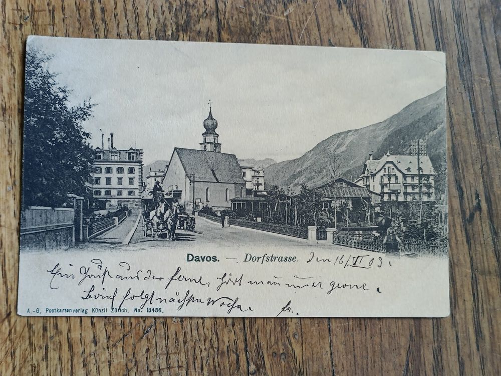 Alte PK / Davos - Dorfstrasse mit Postkutsche / von 1903 | Kaufen auf Ricardo