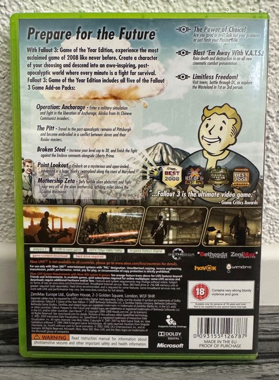 XBOX 360 Fallout 3 Game of the Year Edition (UK) UNCUT! (Gebraucht) in ...
