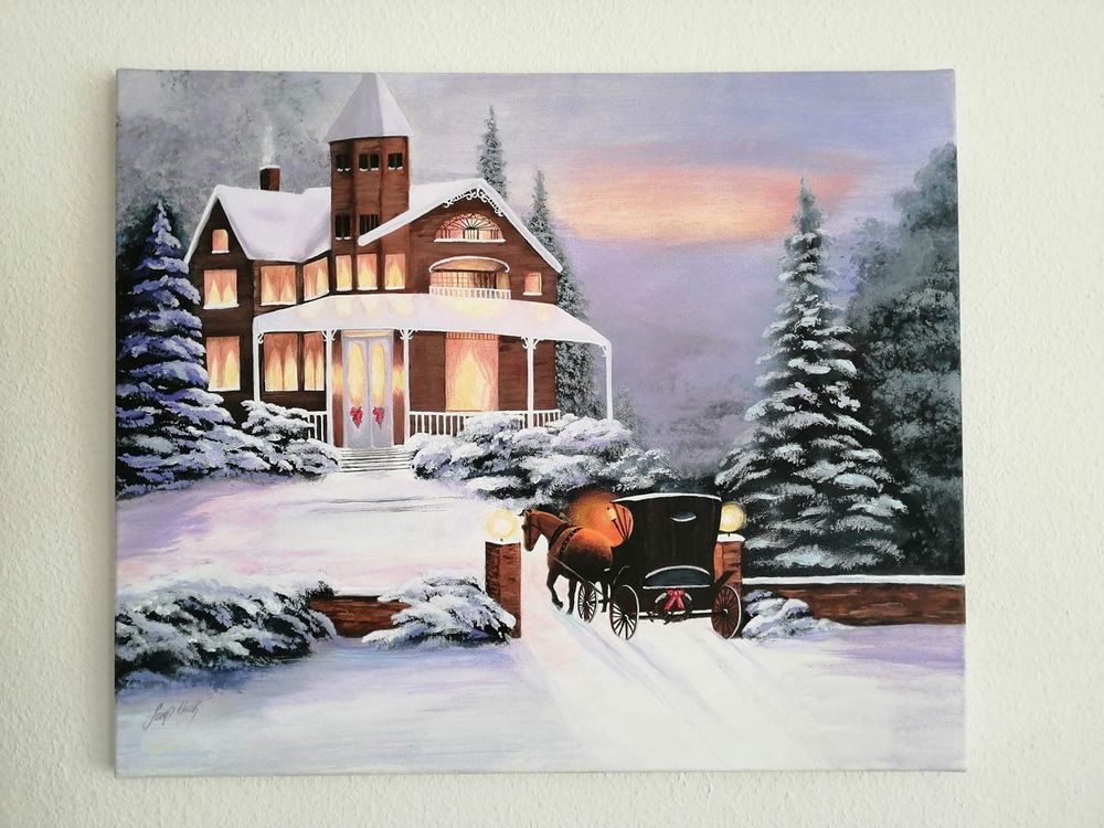 Neu! Original Gemälde, Öl & Acryl auf Leinwand, Winterszene. (Neu (gemäss Beschreibung)) in ...