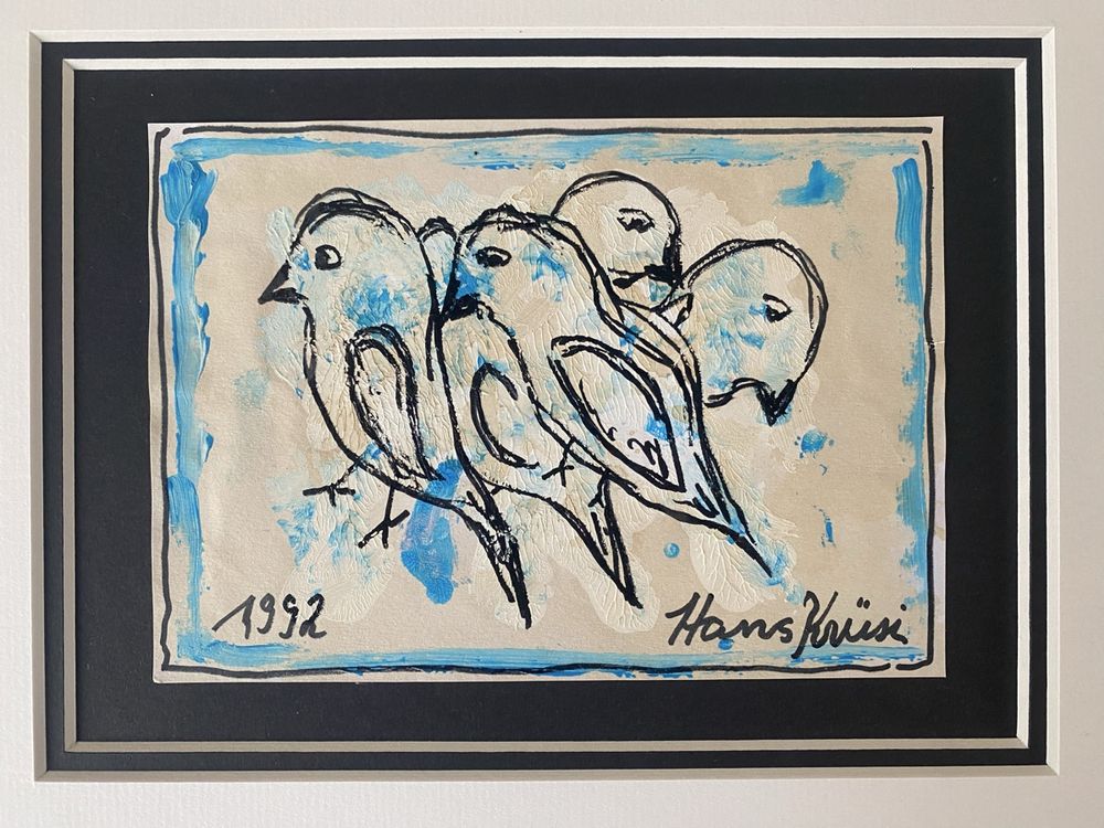 GEMÄLDE HANS KRÜSI CH 5 VÖGEL AUF POSTKARTE 1992 (Gebraucht) in St ...