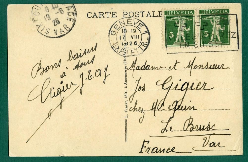 Genève, La Salève et le Mont-Blanc,1926 (Gebraucht) in Sargans für CHF 1 – mit Lieferung auf ...