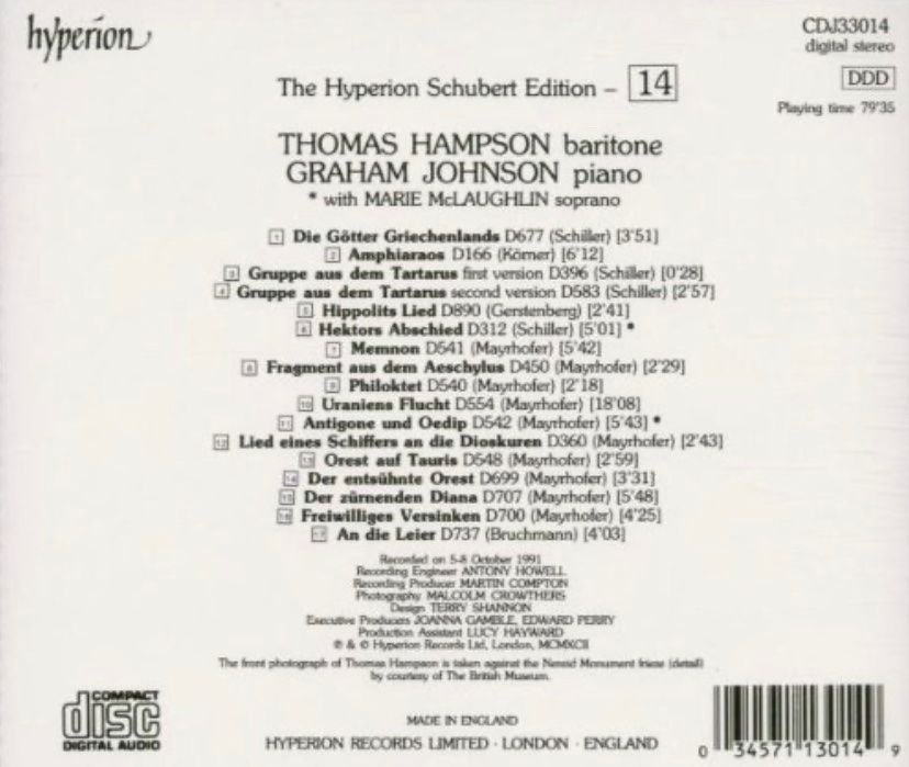 Schubert CD Thomas Hampson – Hyperion Schubert Editio (Gebraucht) in ...