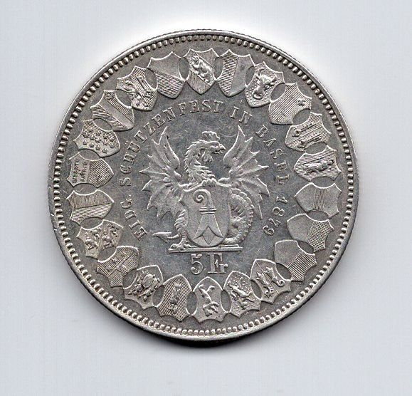 (982) CH, 5 Franken 1879, Schützenfest in Basel, top stgl (Gebraucht ...