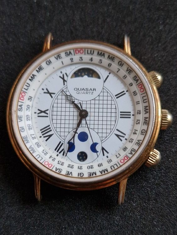 Montre Homme Quasar Quartz Phases de Lune Vintage Doré Rare (Gebraucht ...