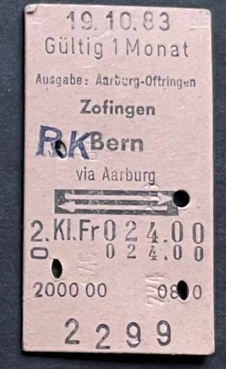 Ausgabe: Aarburg-Oftringen Zofingen Bern via Aarburg 1983 | Kaufen auf Ricardo